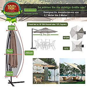 Raword Patio Umbrella Cover for 9ft to 11ft,Waterproof Offset Parasol Cantilever Umbrella Cover with Zipper Used for Outdoor,Garden,Hanging(Black)