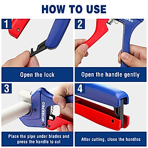 WORKPRO Ratchet PVC Pipe Cutter Tool, Up to 2-1/2", Pex Cutting Tool for Cutting PEX, PVC, PPR, and Plastic Hoses with Sharp 5Cr15MoV Stainless Steel Blades, Suitable for Home Repairs and Plumbers