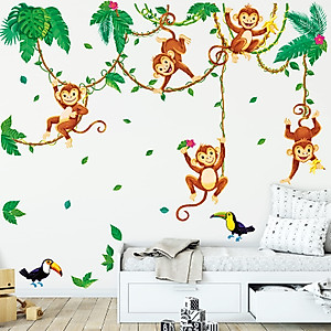 DECOWALL DWL-2013 Monkeys in Jungle Wall Stickers Wall Decals Peel and Stick Removable Wall Stickers for Kids Nursery Bedroom Living Room d?cor