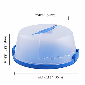 Portable Round Cake Carrier with Handle Pie Saver Cupcake Container Up to 10 Inch Translucent Dome for Transporting Cakes, Cupcakes, Cookies, Pies, or Other Desserts (Blue)