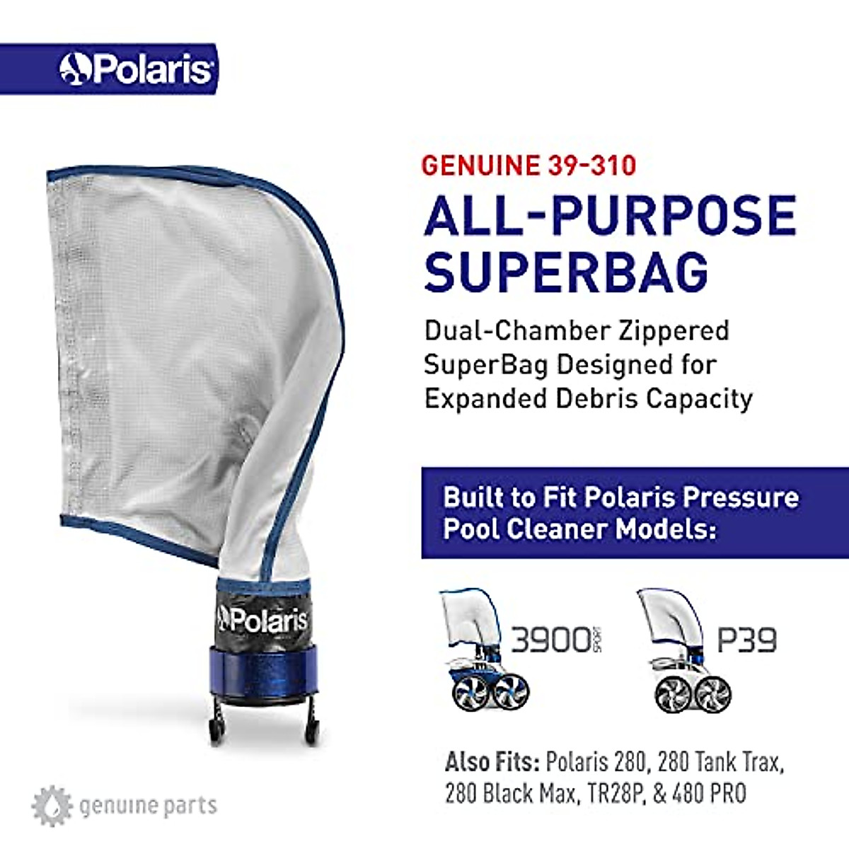Polaris Genuine Parts 39-310 Double Chamber Gray Superbag Replacement Part For VacSweep Pressure-Side Pool Cleaner 3900 Sport, 280