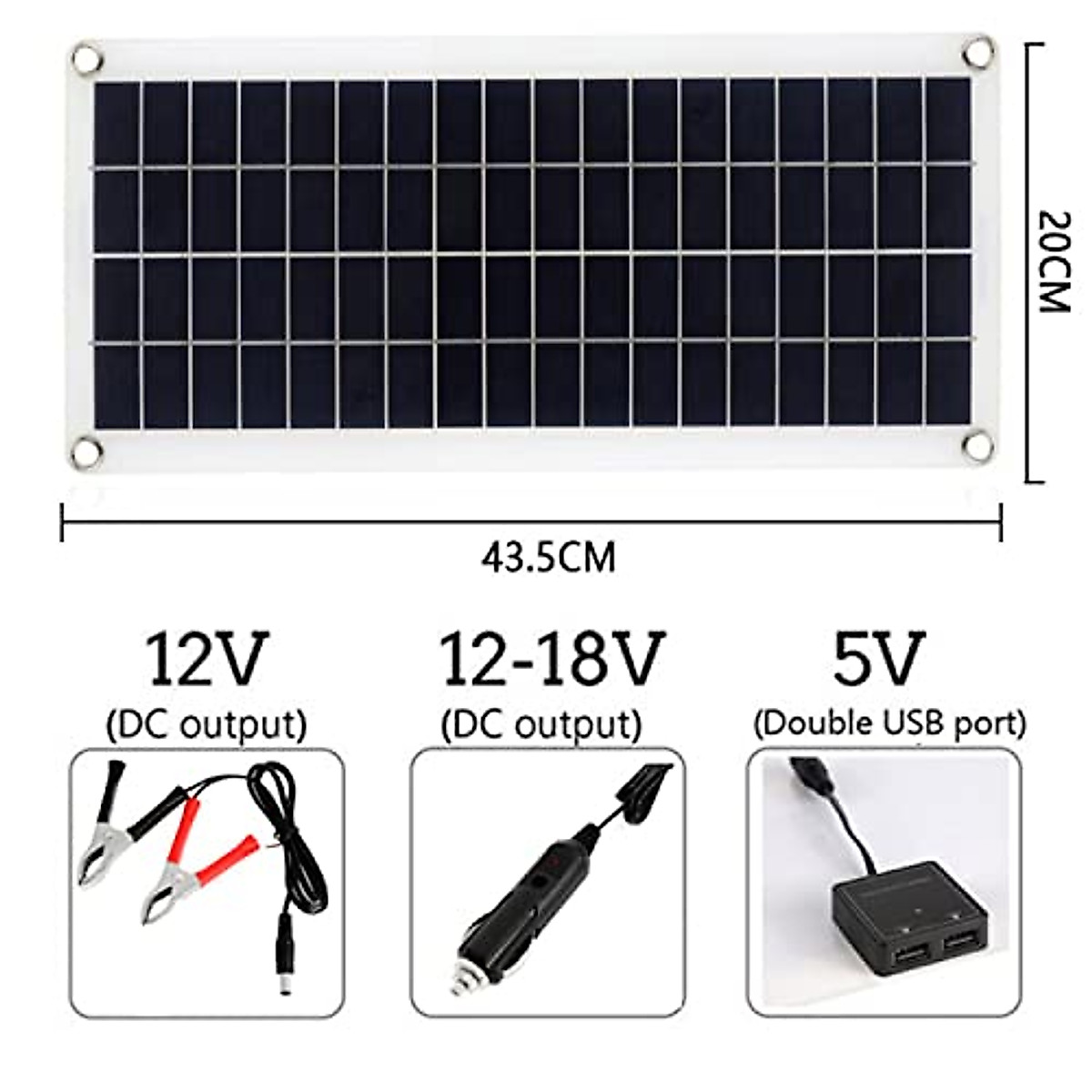 PHASFBJ Flexible Solar Panel Kit 18V Portable Solar Battery Charger with MPPT Controller, with Alligator clamp and car Charger Adapter Cable, for Boat, Car, Caravan,20a Controller