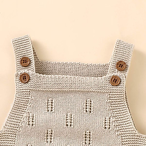 LAWKUL Baby Knit Romper Sleeveless 100% Cotton Jumpsuit with Hat Newborn Outfits Overall Bodysuit One Piece 2pcs Beige 0-6M