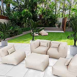 Patio Furniture Set Bean Bag Chairs Calaluna 5PC Outdoor Chairs Sectional Conversation Patio Set Daybed Furniture Outdoor Sofa Couch High Density Foam Filling Modern Comfy Patio Couch (light beige)