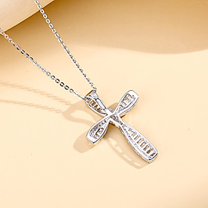 FANCIME Cross Necklace For Women Sterling Silver Cubic Zirconia Twisted Cross Infinity Open Loop Pendant Gift For Women, 18" Extender