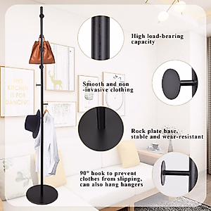 ChezMax Metal Coat Rack Stand with Marble Base, Freestanding Coat Rack with 8 Round Hooks, Heavy Duty Hall Tree for Hanging Clothes Bags Scarves Umbrella Jacket Purse, Entryway Floor Hat Hanger(Black)