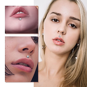 Melighting 3PCS Labret Piercing 16G Surgical Steel Lip Rings Opal with Star Heart Helix Earring Studs Internally Threaded Labret Stud Tragus Piercing Jewelry