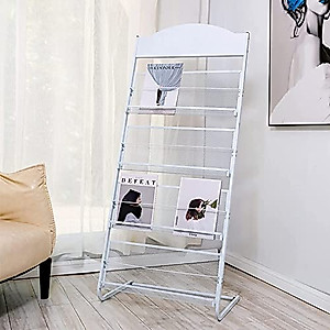 Magazine Rack Brochure Display Rack Steel Magazine Rack, Library Exhibition Hall Exhibition Literature Poster Organizer Rack 4 Tiers, Easy to Assemble (Color : White)