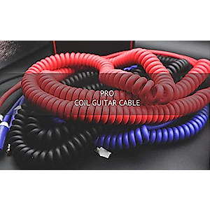 Aestivate Coiled Guitar Cable Electric Instrument Cable 20 ft Curly Instrument Cable Coil Guitar Cable Stretchable Straight to Straight Dual Straight Plugs (Black)