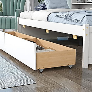 HomSof Twin Bed with Side Bookcase, Drawers,White