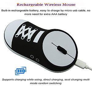 CHUYI Cool Canvas Shoes Shape Ergonomic Design Rechargeable Wireless Mouse Slim Optical Mice with USB Receiver (Stored at Bottom of The Mouse) for PC, Laptop, Computer (Black)