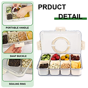 Snack Box Container, Portable Travel Charcuterie Board with Lid, Refrigerator Food Storage Box, Snack Organizer, Divided Storage Containers, chopped salad box, Keep Food Fresh Longer (8 Grid)