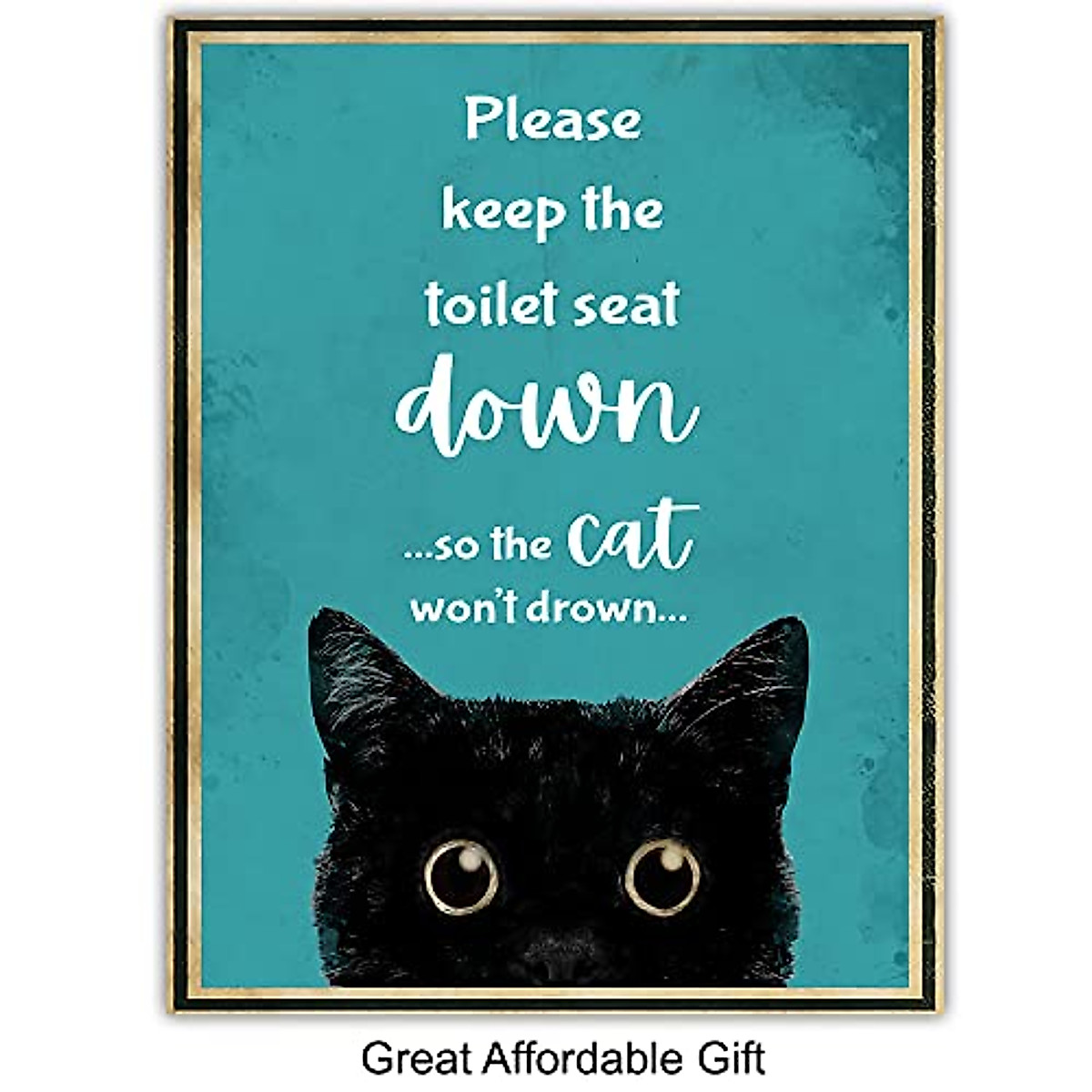 Teal Blue Bathroom Wall Decor - Funny Cat Bathroom Decor - Bathroom Rules Decorations for Women, Kitty, Kitten, Animal Lovers - Guest Bathroom - Restroom Sign - Bath Wall Decor - Powder Room Wall Art