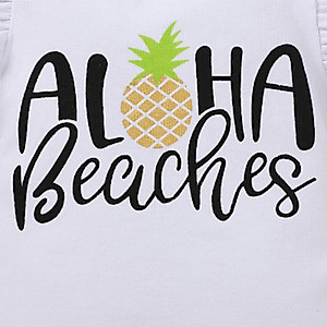 IMEKIS Aloha Beaches Pineapple Outfit Baby Girl Ruffle Sleeve Romper Shorts Pants Headband Hawaii Summer Themed fruits 1st Birthday Coming Home Clothes Newborn Hawaiian Themed Baby Shower 6-9 Months