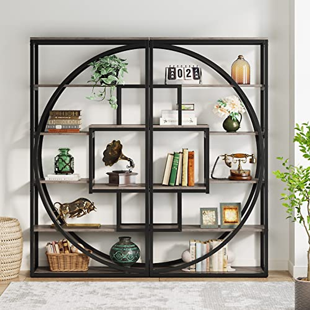 Tribesigns Bookshelf, Industrial 5-Tier Etagere Bookcase, 70.8 inch Tall Bookshelf with 8 Open Storage Shelf, Book Shelf Display Tack Shelving Unit for Home Office Living Room, Vintage Grey/Black