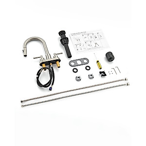 FELIXBATH Bathroom Sink Faucet with Pull Out Sprayer 2 Handles, Brushed Nickel Pull Down Bathroom Faucet 3 Holes, 4 Inch Sink Faucet Bathroom, 360 Degree Swivel Spout, Pop Up Drain Assembly Included