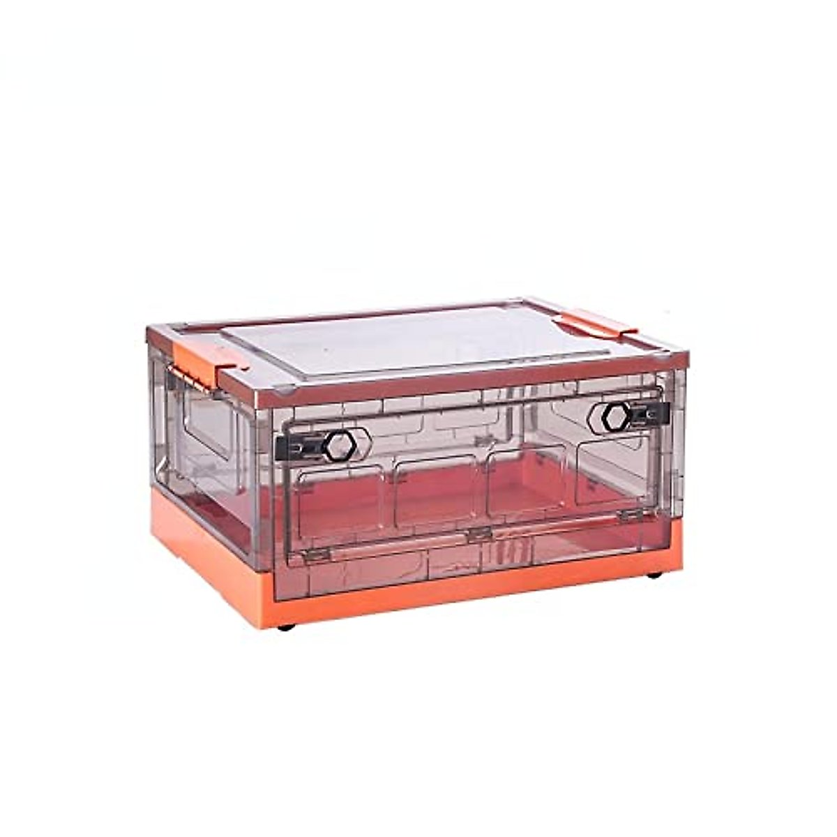 NA Research on Folding Book Storage Box Sorting Box Storage Box Pulley Large50L48.5cm*35cm*24cm Orange[Translucent]