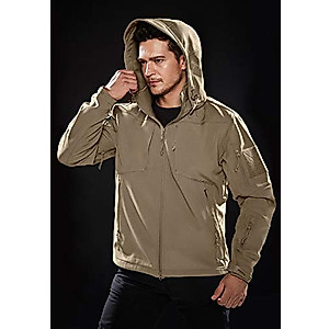 CQR Men's Winter Tactical Military Jackets, Lightweight Water Resistant Fleece Lined Softshell Hunting Jacket w Hoodie, Operator Multipocket Coyote, XX-Large