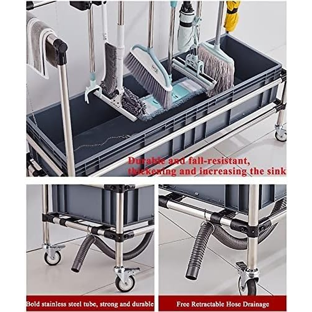 DHWDPO Mop rack, Movable Commercial Cleaning Tool Holder,Broom and Mop Holder, Umbrella Stand Put Wet Mops, for Garages, Hotels, Schools, Restaurants