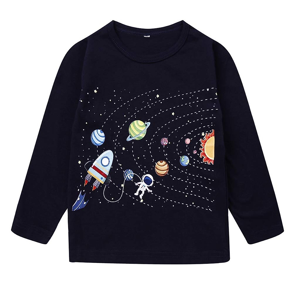 Boys Space Planet Shirts Toddler Boy Long Sleeve Tee Shirt Cartoon Sport Pullover Tops Clothes for Kids 3T