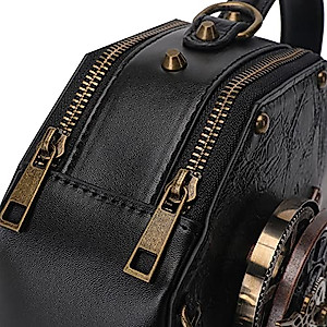 Steampunk PU Leather Messenger Bag Gothic Handbag Retro Handheld Crossbody Shoulder Bags Satchel, Black