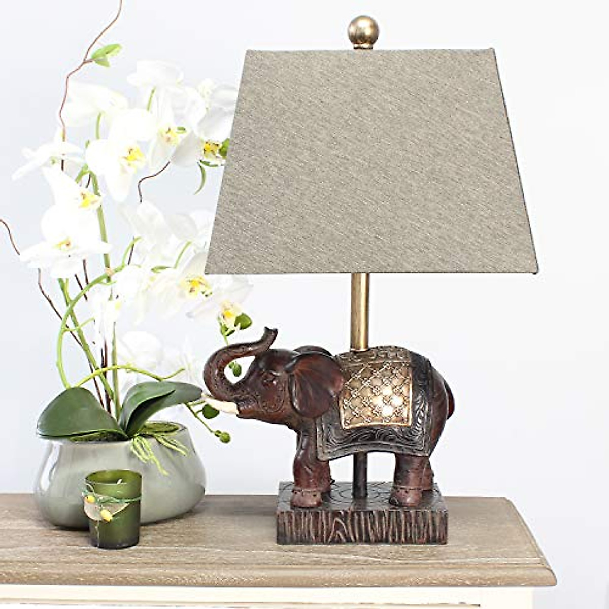 Elegant Designs LT3305-BWN Festive Elephant Table Lamp, Brown