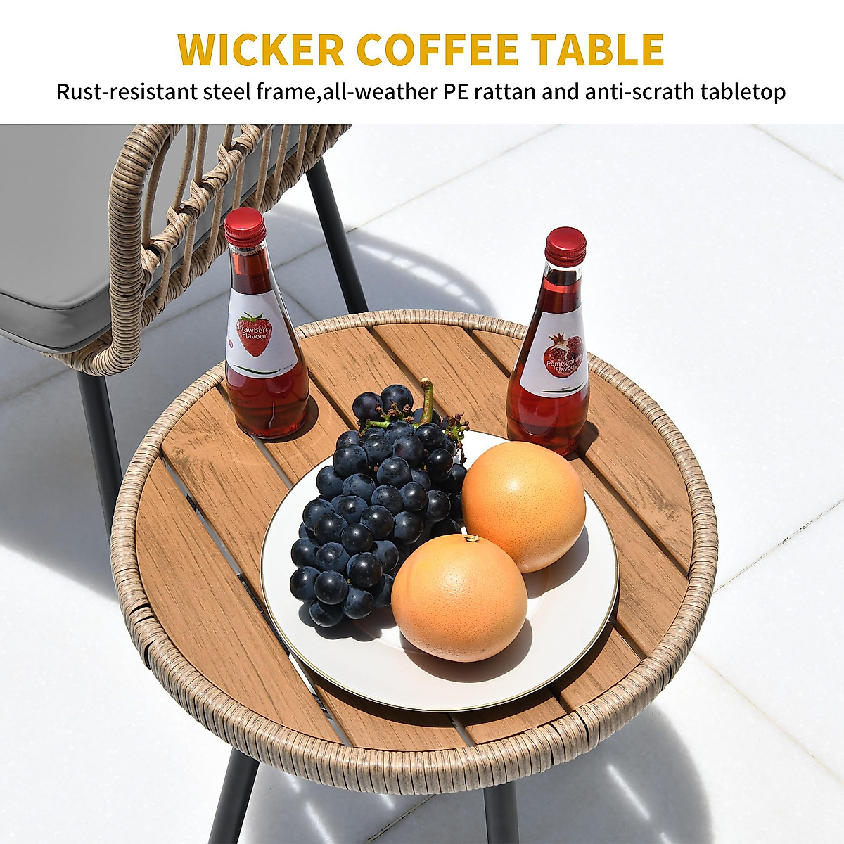 DWVO 4 Pieces Patio Furniture Set, Outdoor Wicker Bistro Set, All-Weather Rattan Conversation Set with Loveseat Chairs Table Soft Cushions for Backyard, Pool, Deck, Garden (Grey)