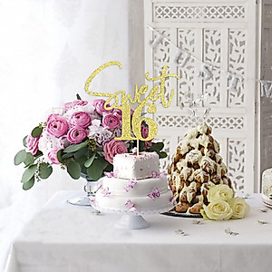 Bejotaa Gold Sweet 16 Cake Topper - 1 Premium Glitter Birthday Cake Topper