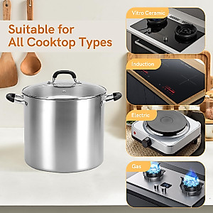 BriSunshine 21.5 QT Canning Pot with Rack, Stainless Steel Water Bath Canner, Stockpot Large pot with Glass Lid Anti-scald Handles for Canning Making Soups, Compatible with Induction Cooktops