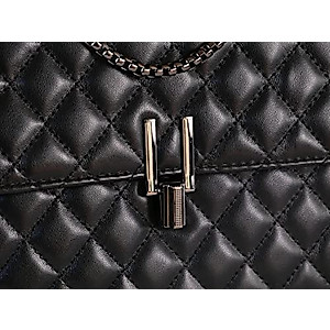 Bella Luna Quilted Faux Leather Crossbody Purse or Shoulder Bag for Women with Flap Handbag and Chain Strap | Black | Gray Chain | Small