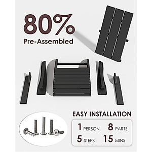 Poly Lumber Adirondack Chairs Set of 2, All-Weather Resistant Outdoor Patio Chairs, Look Like Wood, Pre-Assembled Outdoor Fire Pit Chair for Pool, Deck, Backyard, Garden, Black