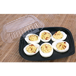MT Products Blank Natural Pulp Egg Cartons Holds Up Twelve Eggs - 1 Dozen (25 Pieces) and Plastic Deviled Egg Trays With Clear Lid For Six Egg Halves (Set of 12)