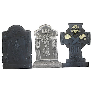 Bauer Pacific Set of 3 Reusable Realistic 21" Asst. Halloween Foam Tombstones, Props, Graveyards, Haunted House, Yard Decorations and Accessories