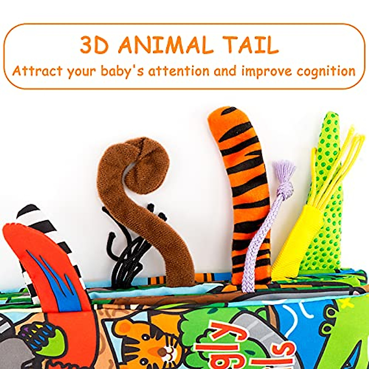 HECCEI Baby Cloth Books, Soft Toys Cloth Books, Touch and Feel Crinkle Books, Early Development Baby Stroller/Crib Hanging (Ocean Tails Cloth Book)