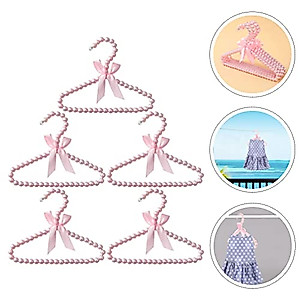Toddmomy 5pcs Pink Pearl Beads Small Clothes Hangers Faux Pearl Beaded Garment Hangers with Ribbon Bowknot for Pet Dog Cat Baby Clothing Trousers Jeans Skirts