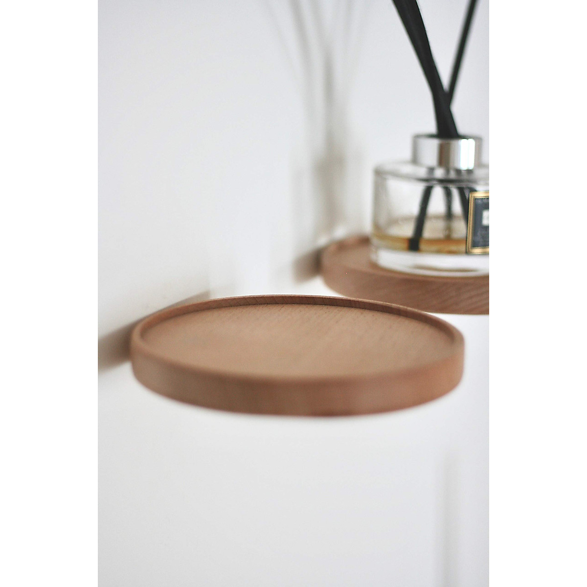 anaan Coracle Floating Shelf Wood Round Wall Mounted Showcase Wall Shelf Hanging Planter Storage Wooden Shelf for Plants Photo Candle Invisible Wall Decoration Design Set of 2 (Diameter Ø5.9 inch)