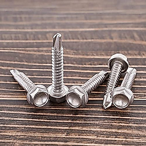 #12 x 1-1/2" Sheet Metal Screws Hex Washer Head Self Drilling Screw with Drill Point, Hex Drive, 410 Stainless Steel Self Tapping, 50 PCS