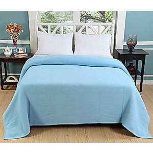 AAVNI HOMES 100% Cotton Blanket King Size 108 x 90 Inches Aqua Sky Blue Color Waffle Weave Blanket - Soft Premium Lightweight Breathable Cotton Bed Blanket for Layering King Size Bed