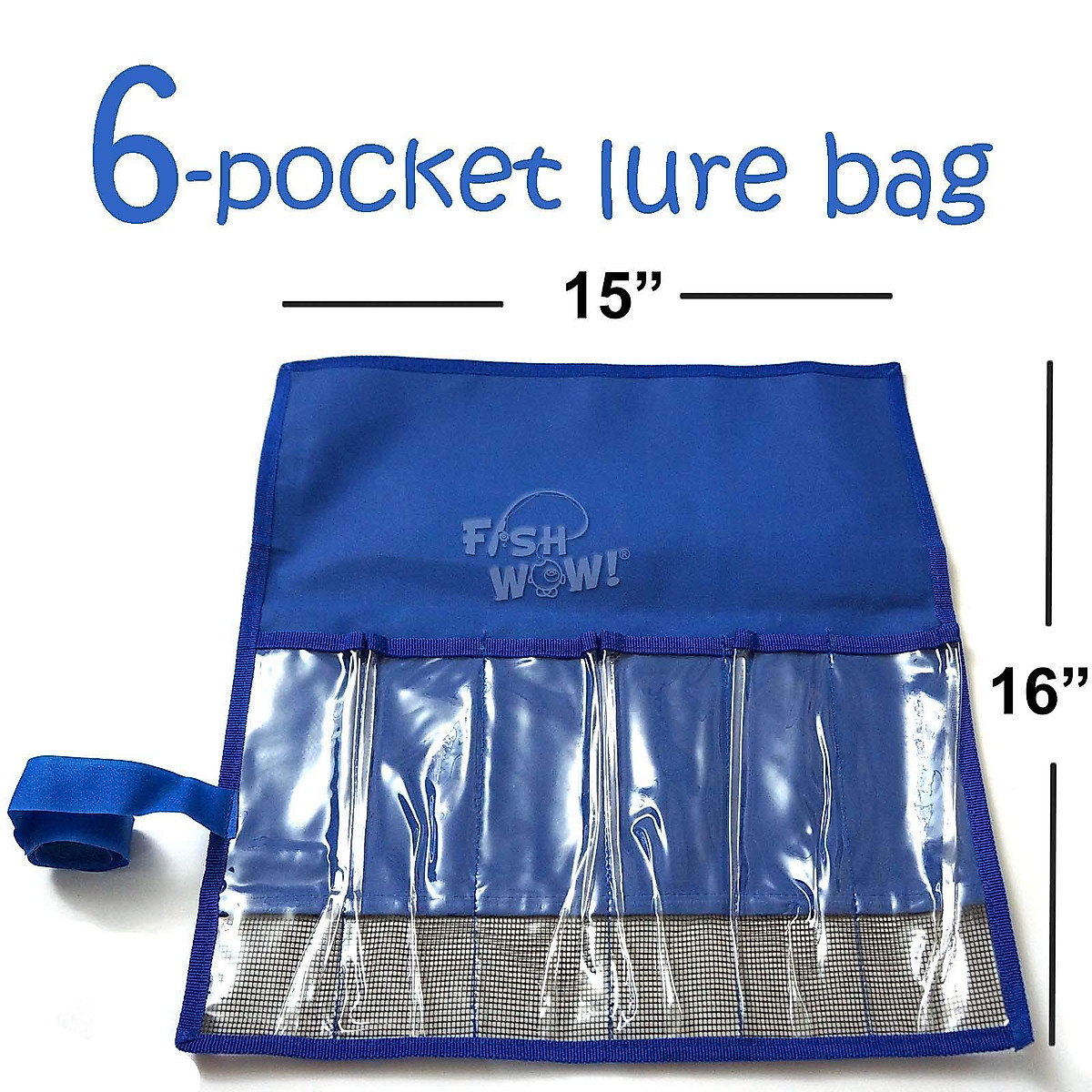 Fish WOW! 5pcs 16" by 15" Fishing 6-Pocket Roll-up Trolling TACKLE Storage Jig bait Lures Bags - Blue