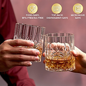 Hlukana Unbreakable Plastic Whiskey Glasses Set of 6, 14 Oz Old Fashioned Glasses for Scotch Cocktail Rum Bourbon Vodka Liquor, Unique Gifts for Men, Reusable, Clear, BPA-free, Dishwasher Safe