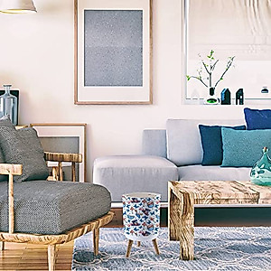 Small Trash Can with Lid Watercolor hand painted Alice in Wonderland Hat playing cards dress Waste Bin with Wood Legs Press Cover Wastebasket Round Garbage Bin for Kitchen Bathroom Bedroom Office