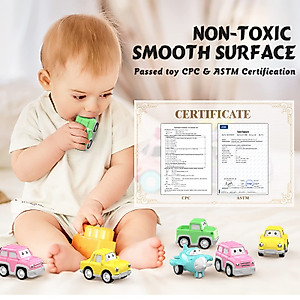 LASCOTON Toys for 1 2 3 Year Old Girl, 5-in-1 Carrier Truck for Toddler Girl, Friction Power Toy Cars with Light & Sound, Birthday Gifts, Pink