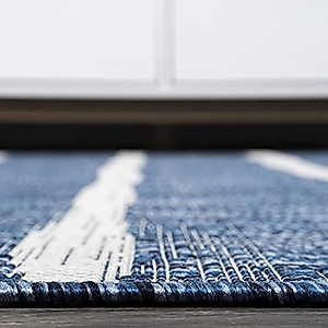 JONATHAN Y SMB125C-3 Colonia Berber Stripe Indoor Outdoor Area Rug Bohemian Contemporary Easy Cleaning Bedroom Kitchen Backyard Patio Non Shedding, 3 X 5, Blue/Ivory,JSMB125-C3