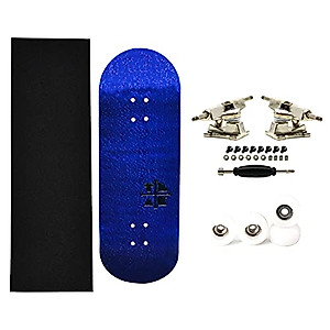 Teak Tuning Prolific Complete Fingerboard - Pro Board Shape and Size, Bearing Wheels, and Trucks - 32mm x 97mm Handmade Wooden Board - Blue Blizzard Edition