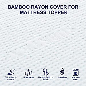 subrtex 3 Inch Bedding Topper Cover Removable Cool Mattress Protectors Washable with Adjustable Straps Anti-Slipping Meshing Backing Bamboo Fabric with Zipper (CK), 3inch, White
