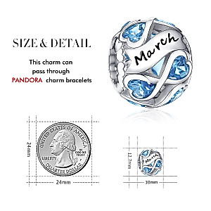FOREVER QUEEN March Birthstone Charms 925 Sterling Silver Infinite Love Heart Openwork Bead for Charm Bracelets and Necklaces with 5A Cubic Zirconia, Birthday Jewelry Gifts Women