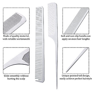 Boao 2 Pieces Metal Tail Combs Stainless Steel Fine Cutting Comb for Hair Styling Cutting(Silver)