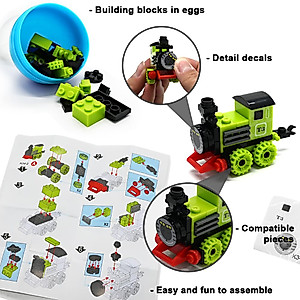 UMEELR Building Blocks, 12PCS Train Toys Surprise Eggs Sets, Easter Egg Train Building Blocks for Kids, Easter Gift, Party Prizes, Baby's First Birthday, Ages 2+