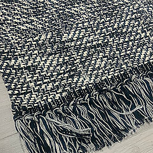 Boho Kitchen Runner Rug 2x4.3, 100% Cotton Hand-Woven Washable Rug with Tassels Modern Farmhouse Bathroom Rug for Bedroom Laundry Kitchen Hallway Entryway, Black