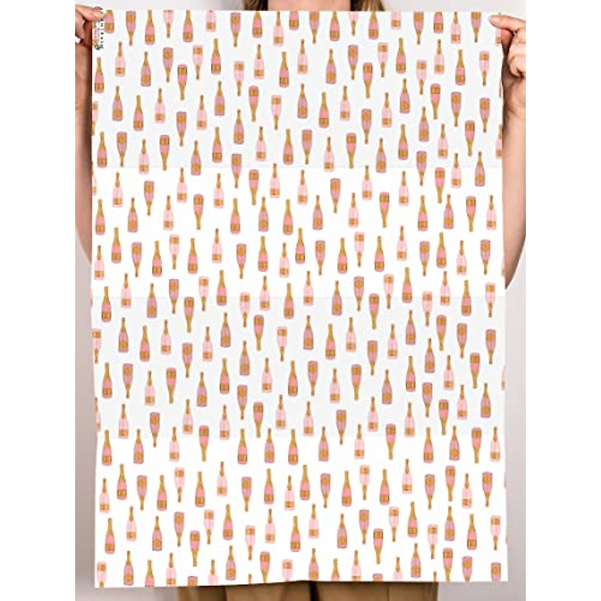 CENTRAL 23 White Wrapping Paper - 6 Sheets of Gift Wrap - and Champers - Elegant Wrapping Paper for Women - Pink Brown Bottles - For Party Bridal Shower - Comes With Fun Stickers